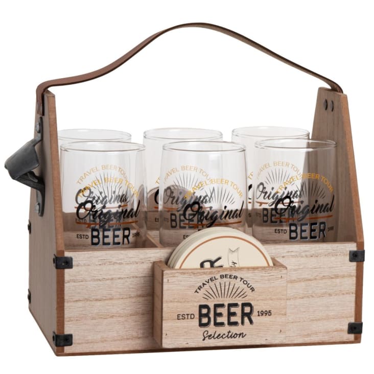 Composition verres à bière (x6), dessous de verres et support en bois d ...