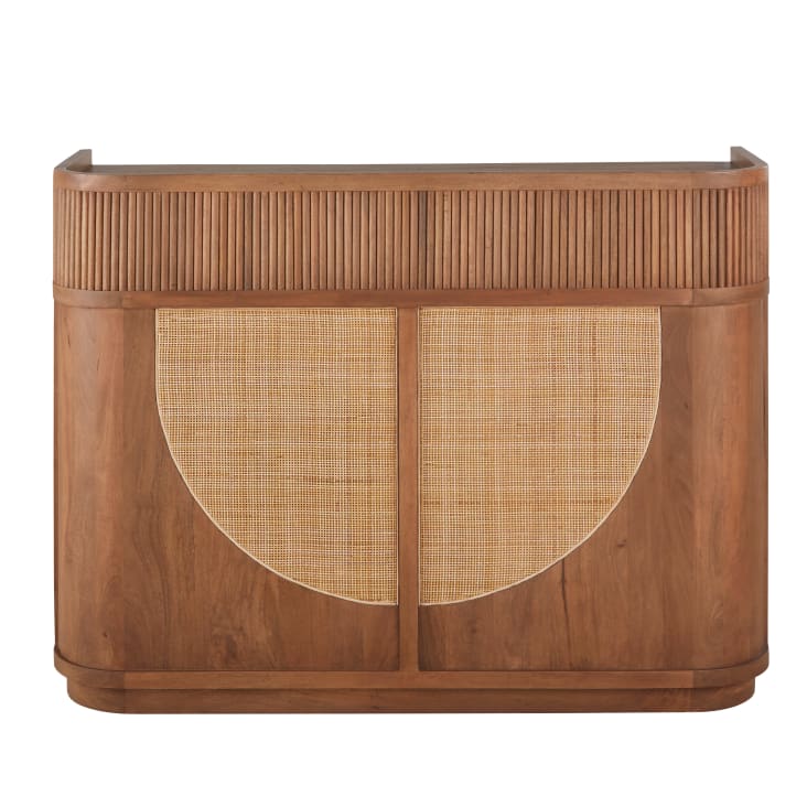 Comptoir de restaurant 2 portes 2 niches en bois de manguier et rotin ...