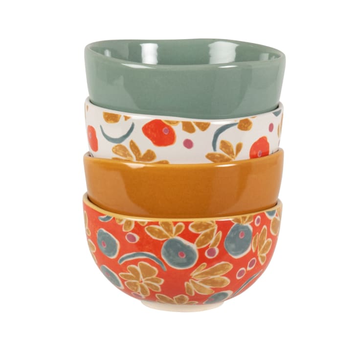 Coupelles en grès motifs floraux multicolores (x4) Alanna | Maisons du ...