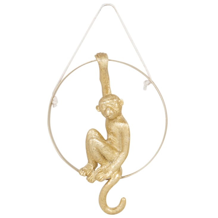 Deko Kreis mit Affe zum Aufhängen, aus goldfarbenem Kunstharz, 11x11cm MONKEY | Maisons du Monde