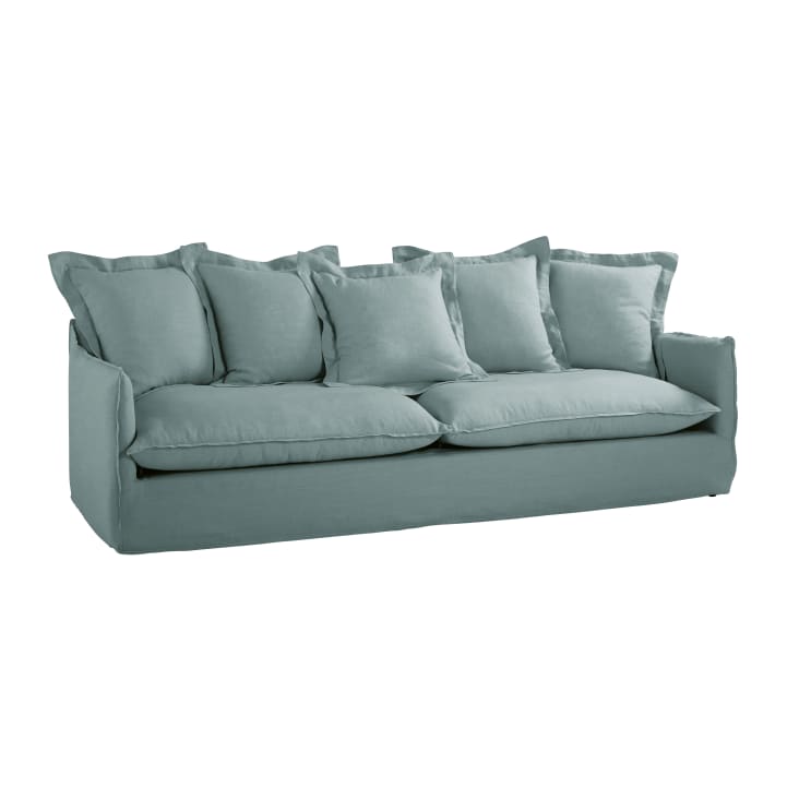 Divano 5 posti in lino blu celadon Barcelone | Maisons du Monde