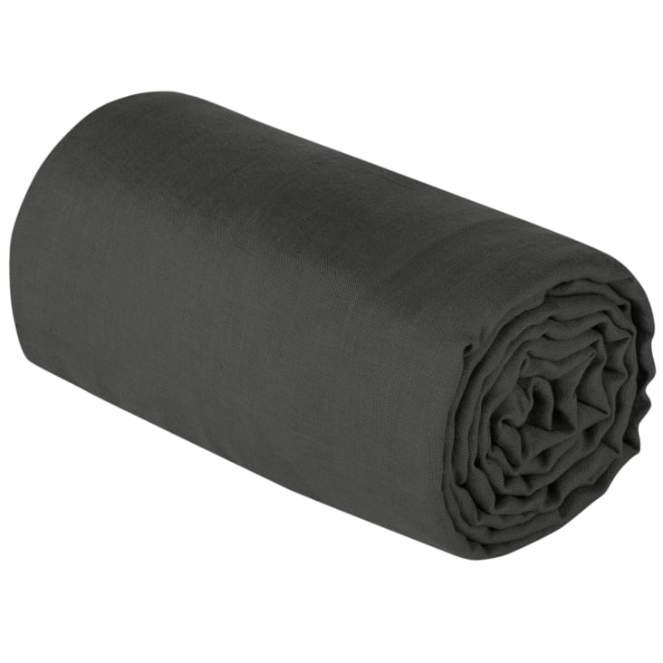 Drap housse en lin lavé gris anthracite 140x200 | Maisons du Monde