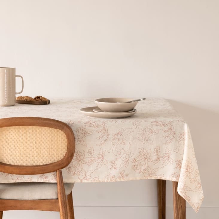 Ecru en roze tafelkleed met motieven 150x250 Prala | Maisons du Monde