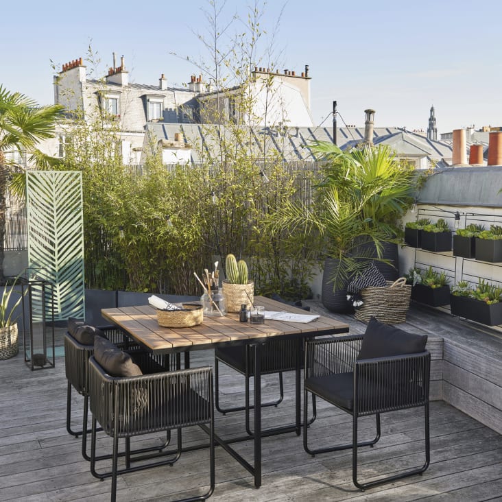 Ensemble table en composite imitation teck et fauteuils en résine ...