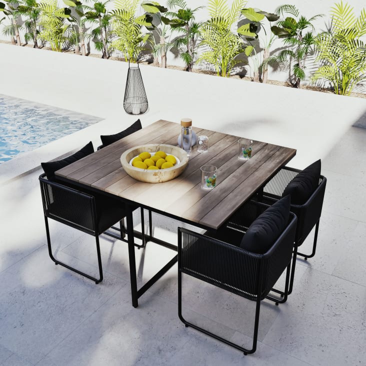 Ensemble table en composite imitation teck et fauteuils en résine ...