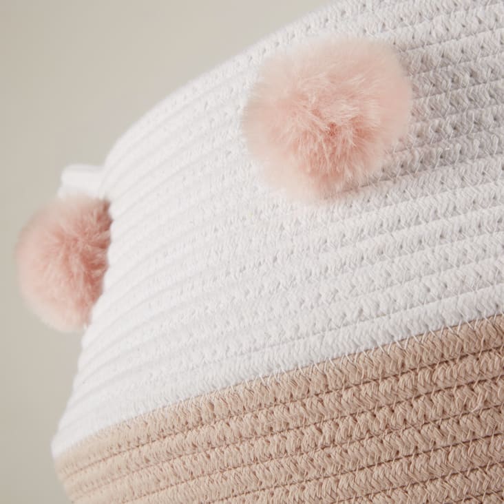 Flechtkorb mit Pompons, rosa und weiß Lila | Maisons du Monde