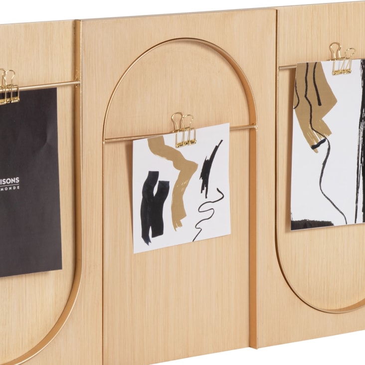 Fotolijst met 3 openingen, licht hout en goudkleurige clips, 56 x 30 cm ...