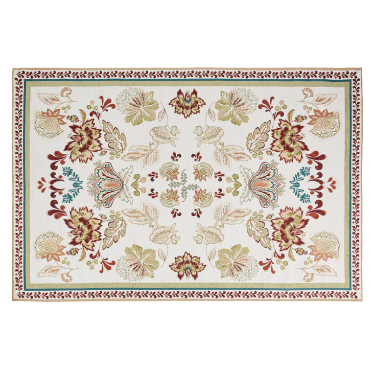 Geweven tapijt met jacquard-patroon, bohemien bloemenmotief ...