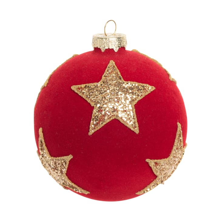 Glazen kerstbal in het rood met gouden glitterster Super Santa ...