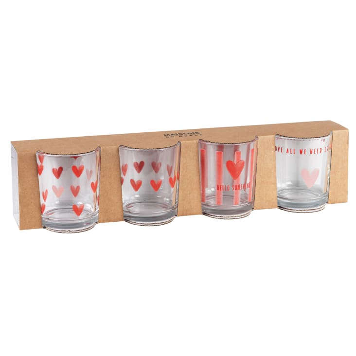 Glazen van transparant glas met roze, rode en groene hartmotieven (x4) Saint-Valentin | Maisons ...