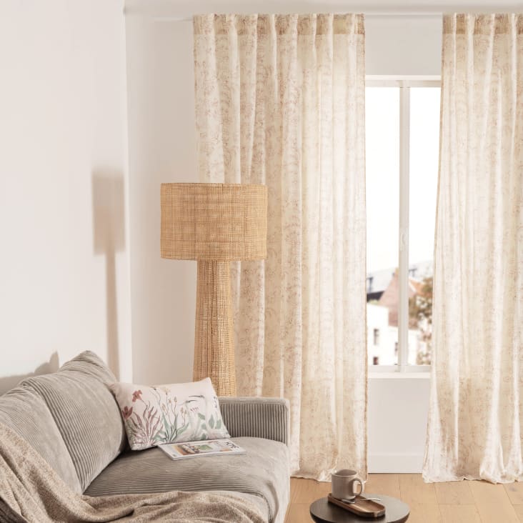 Gordijn met bloemenprint in crème en roze per stuk 140x250 Prala ...