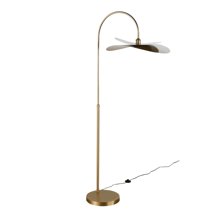 Gouden metalen staande lamp met dubbele luchtige lampenkap H185 ...