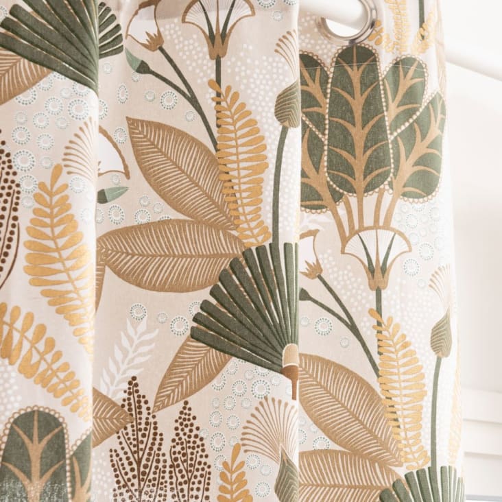 Groene en goudkleurige katoenen ringgordijn met bladprint, 1 stuk, 140 ...