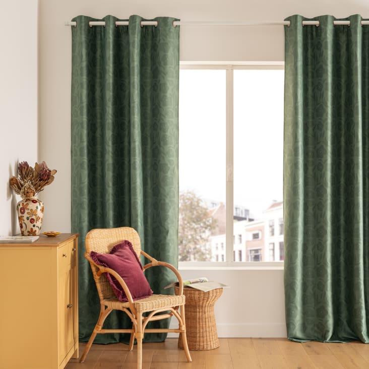 Groene gordijnen met bloemenpatroon, 140 x 250 cm Jasmyn | Maisons du Monde