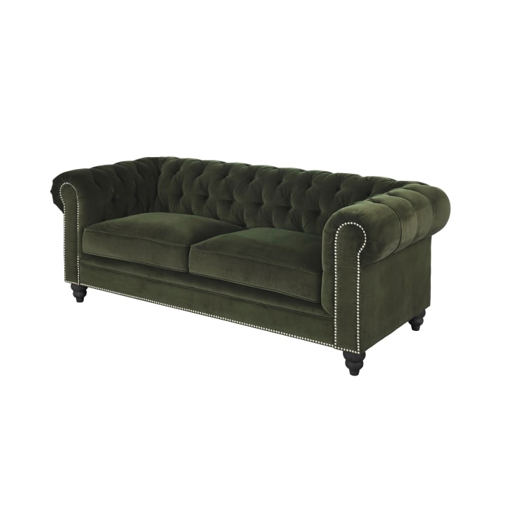 Groene katoenfluwelen gecapitonneerde zetel met 3/4 zitplaatsen ...