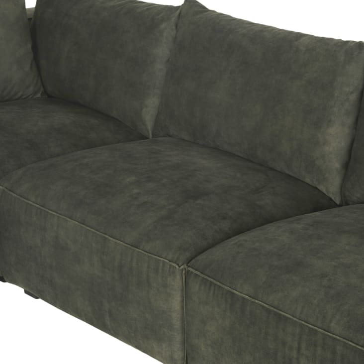 Groene linkse chaise longue van fluweel met marmereffect voor modulaire ...