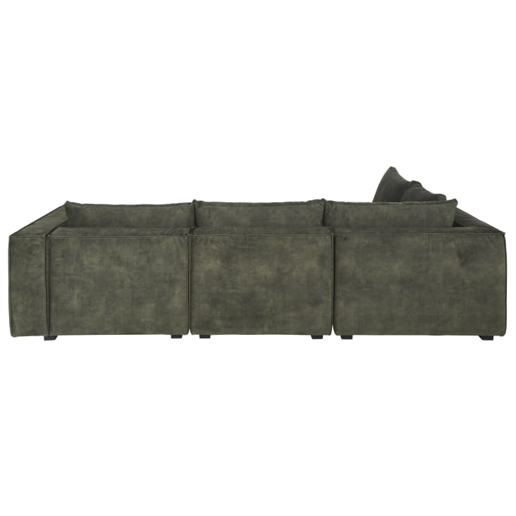 Groene linkse chaise longue van fluweel met marmereffect voor modulaire ...
