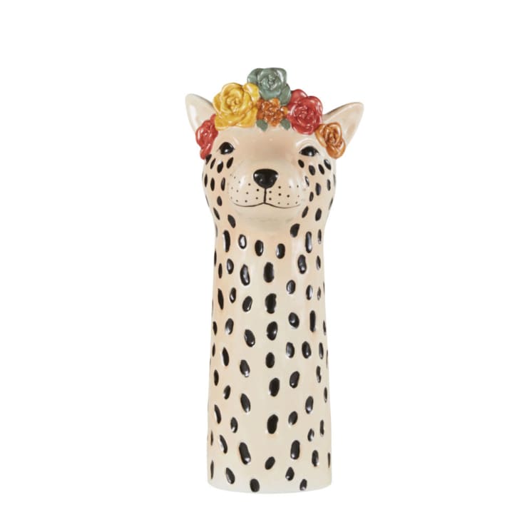 Jarrón de leopardo de porcelana con corona de flores, alt. 40 AVEIRO ...