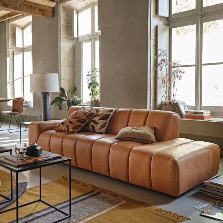 Karamelkleurige leren zetel met 3/4 zitplaatsen Snoop | Maisons du Monde