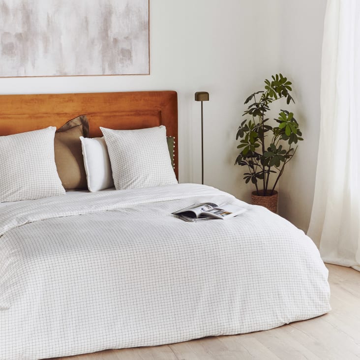 Karierte Bettwäschegarnitur aus Bio-Baumwolle und Leinen mit karo ...