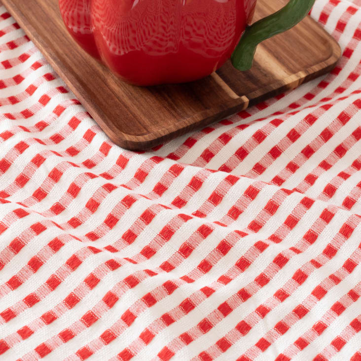 Katoenen tafelkleed met rood-wit geruit patroon, biologisch geweven ...