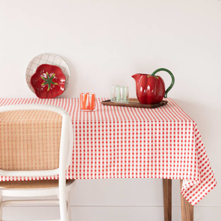 Katoenen tafelkleed met rood-wit geruit patroon, biologisch geweven ...