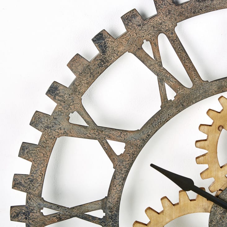 Klok met raderwerk van grenen en zwart metaal D100 SPRINGFIELD ...