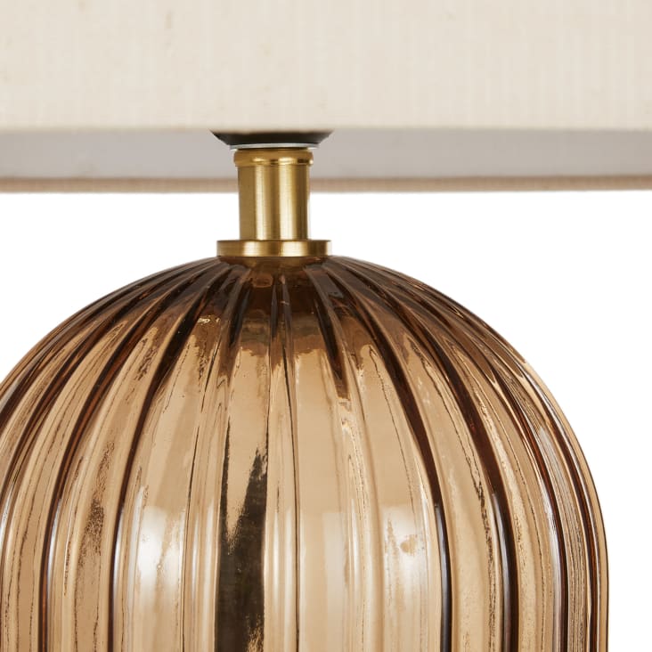 Lampada in vetro striato ambrato con paralume in tessuto marrone e ...