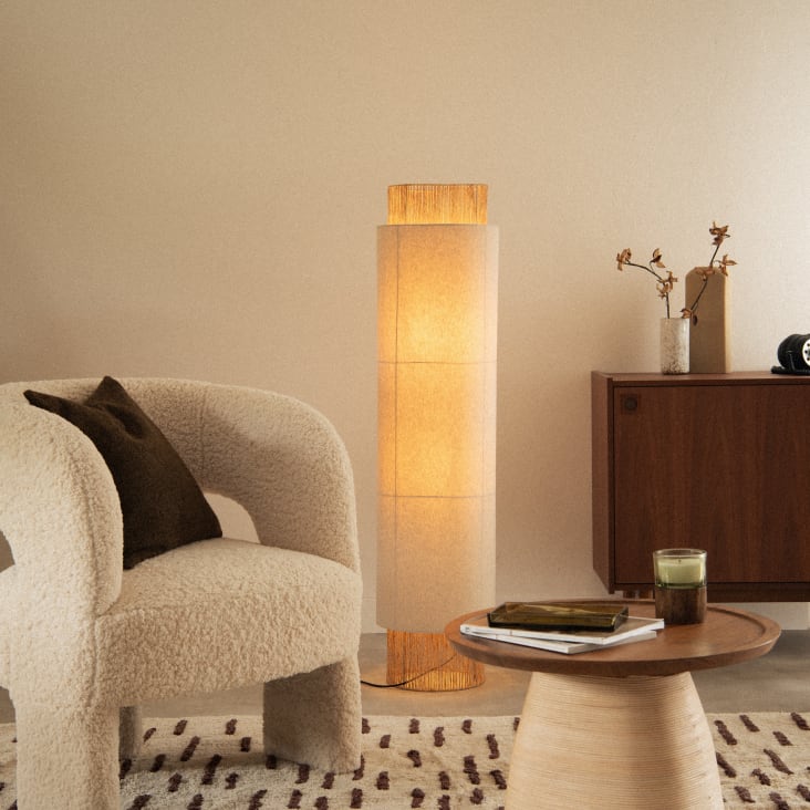 Lampadaire tube en lin et jute H126 Cundelee | Maisons du Monde