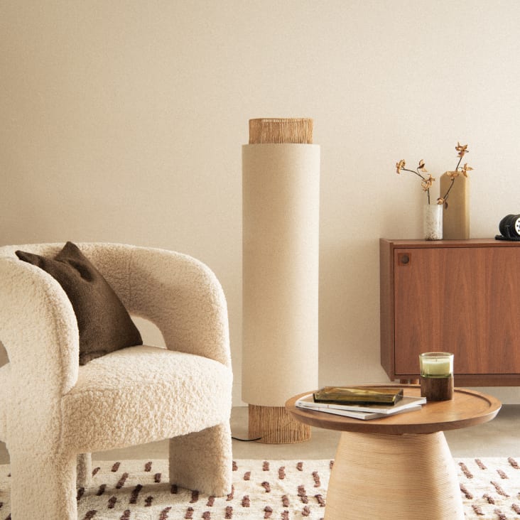Lampadaire tube en lin et jute H126 Cundelee | Maisons du Monde