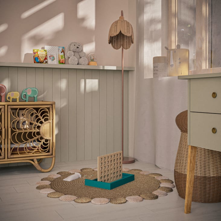 Lámpara de pie de madera de álamo y pantalla de ratán trenzado bicolor ...