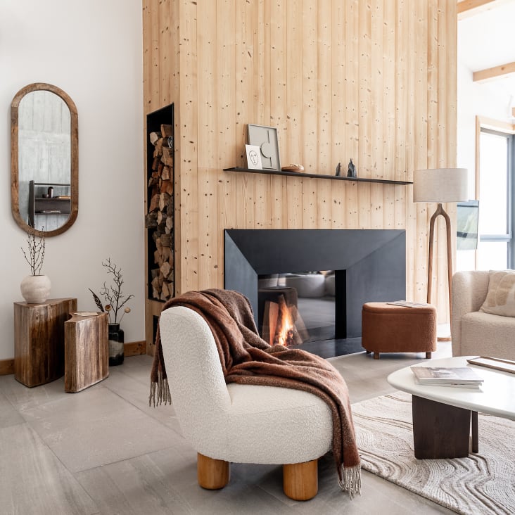 Lámpara de pie de madera de mango con pantalla de lino beige Alt.168 ...