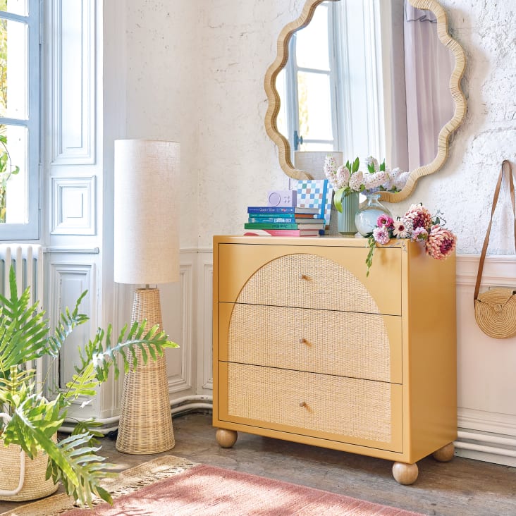 Lámpara de pie de ratán con pantalla de lino beige Alt. 137 CELYA ...