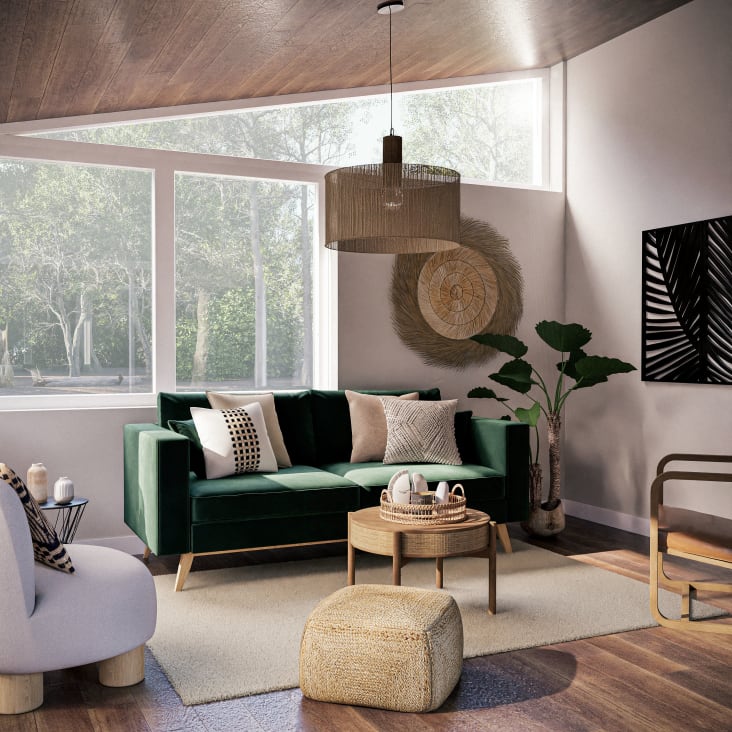 Lámpara de techo de yute trenzado a mano y madera de mango ROSEMONT ...