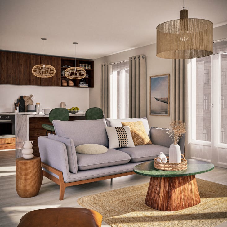 Lámpara de techo de yute trenzado a mano y madera de mango ROSEMONT ...