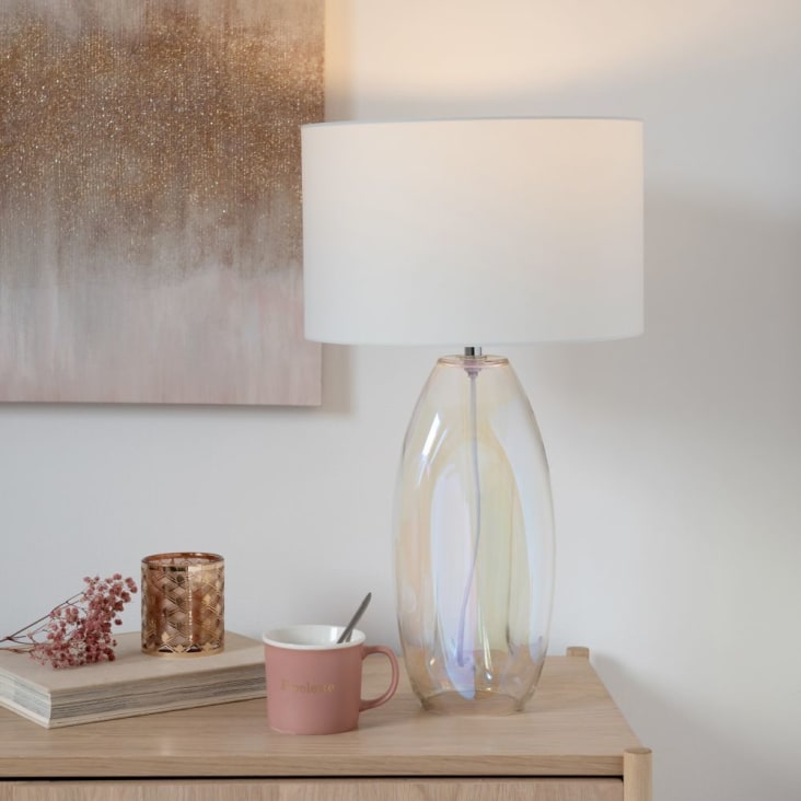 Lampe en verre et abat-jour en coton blanc Ferrara | Maisons du Monde