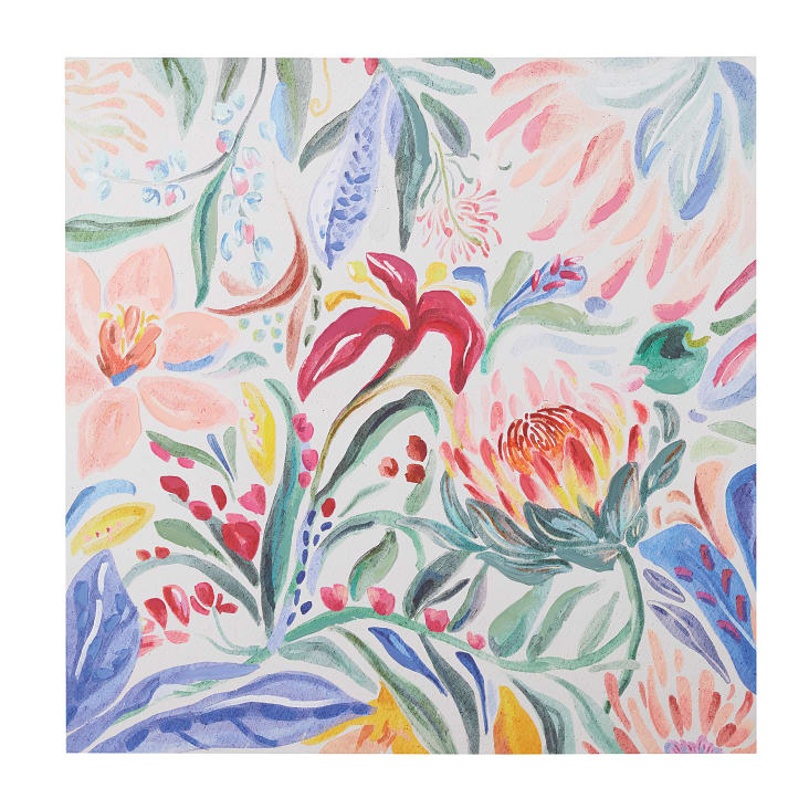 Leinwandbild mit Blumenmotiv, blau, rosa und grün, 120x120cm Flavie ...