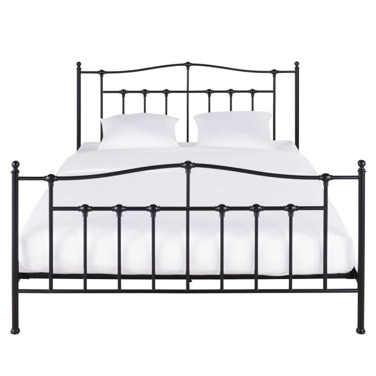 Lit en métal noir 160x200 avec sommier à lattes en bois de pin Jona ...