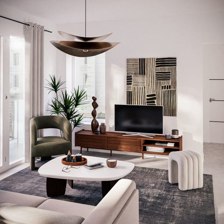 Mesa de centro branca com pés em madeira de acácia C114 Lausanne | Maisons du Monde