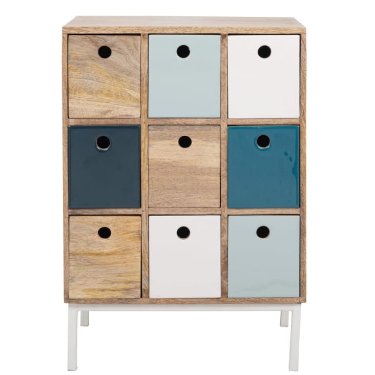 Mobiletto contenitore con 9 cassetti in legno massello di mango multicolore PABLITO | Maisons du ...
