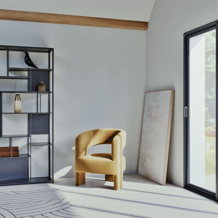 Okerkleurige fluwelen fauteuil met drie poten Sheep | Maisons du Monde