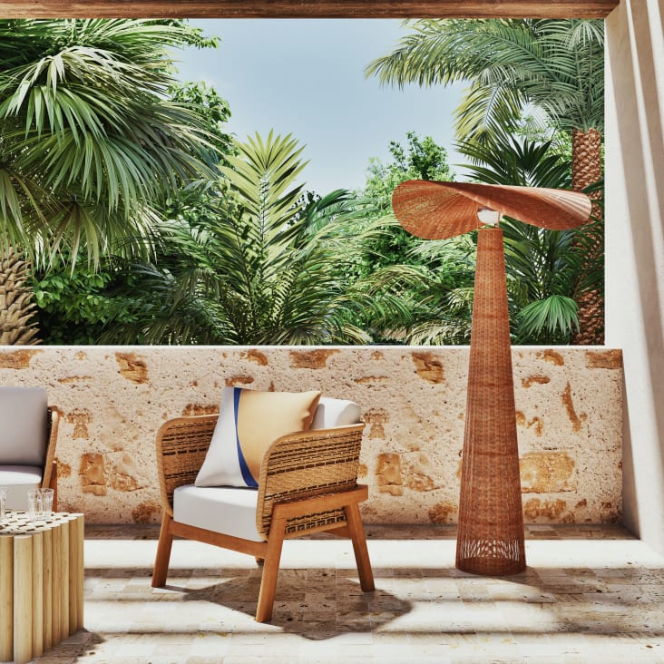 Outdoor-Stehlampe aus Rattan mit Akku Leni | Maisons du Monde