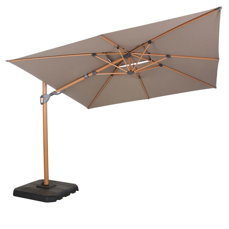 Overhangende parasol met aluminium stok met houtlook en taupe doek 3 x ...