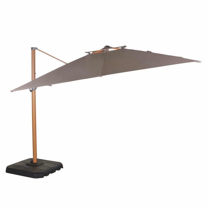 Overhangende parasol met aluminium stok met houtlook en taupe doek 3 x ...
