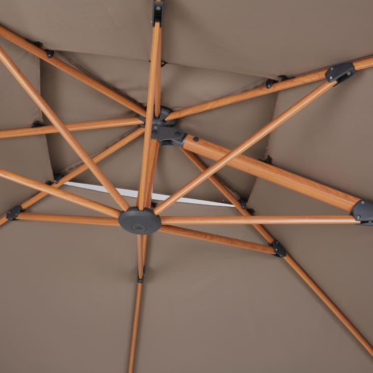 Overhangende parasol met aluminium stok met houtlook en taupe doek 3 x ...