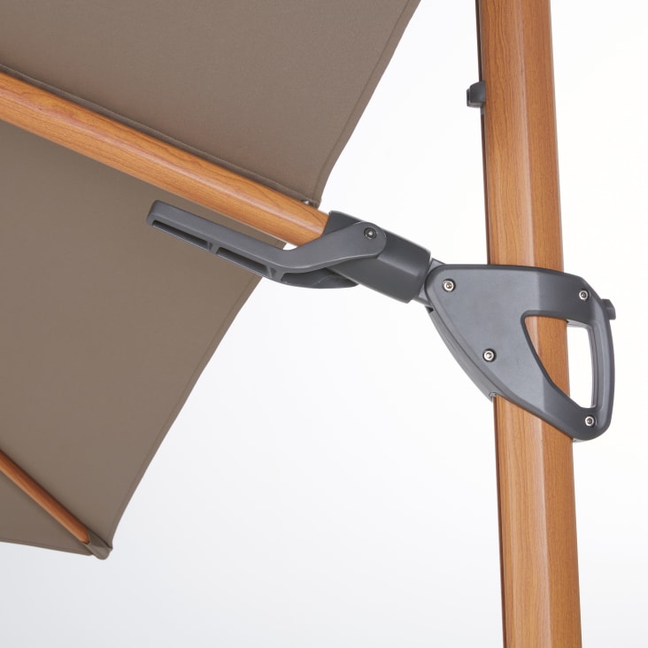 Overhangende parasol met aluminium stok met houtlook en taupe doek 3 x ...