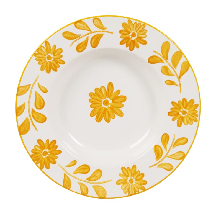 P prato fundo de cerâmica branca com padrão floral amarelo Louise ...