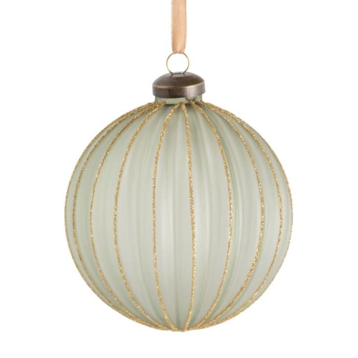 Pallina di Natale in vetro striato color verde oliva e oro | Maisons du ...