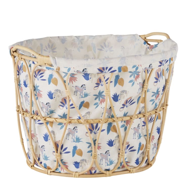 Panier en rotin et tissu imprimé motifs multicolores MADRID | Maisons ...