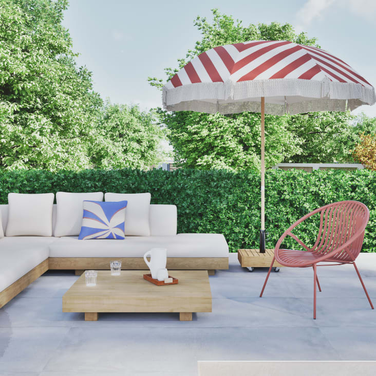 Parasol 2x2m van aluminium met houtlook en polyester doek met rode en ...